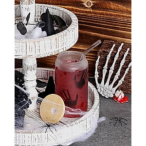 Nefelibata Halloween Horror Beer Can Glass 16 OZ Iced Coffee Cup with Lid Straw and Brush, Reusable Drinking Jar for Coffee Tea Juice Soda Halloween Party Decor Fall Christmas Gift Ideas Set of 1