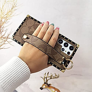 SAETMAHA Designed for Samsung Galaxy S23 Ultra Case with Wristband Strap,Luxury PU Leather Case Anti-Drop Shockproof Protective Phone Case for Samsung Galaxy S23 Ultra - 6.8 inch (Brown)