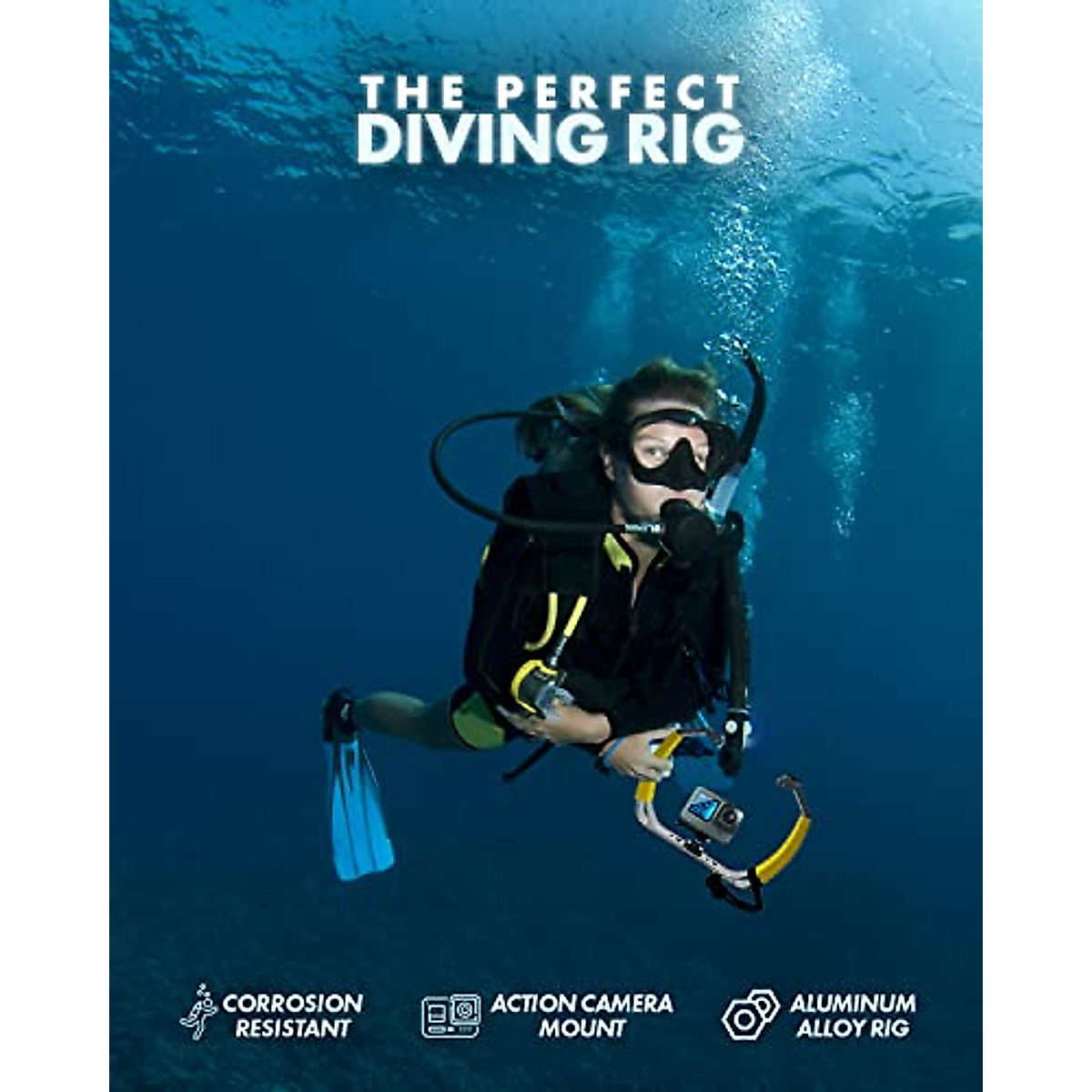 Movo GB-U80 Underwater Diving Rig with Cold Shoe Mounts, Strap - Compatible with GoPro Hero, HERO3, HERO4, HERO5, HERO6, HERO7, HERO8, HERO9, HERO10, Osmo Action - Scuba GoPro Accessory (XL Version)