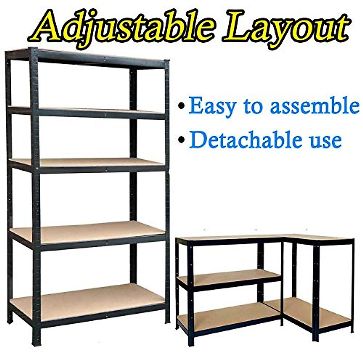 Metal Storage Shelve 5-Tier Large Storage Shelves Heavy Duty Metal Frame Rack Shelving for Garage, Kitchen, Living Room, Bathroom, 28L x 12W x 59H Inch, Black