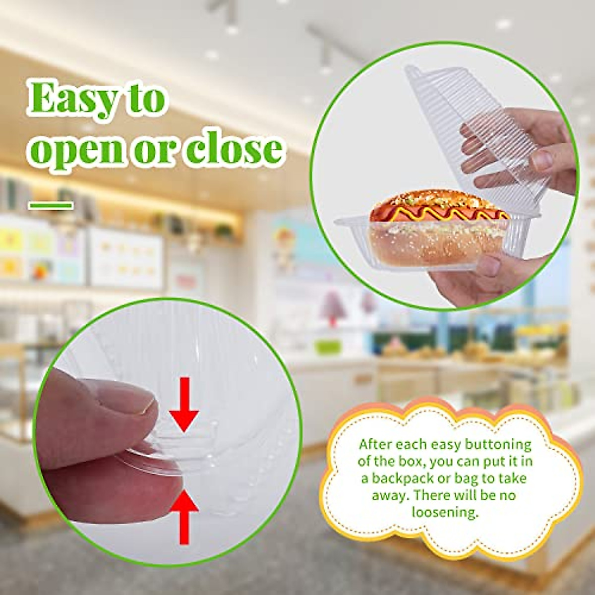 HIQQUGU 100 PCS Triangle Plastic Hinged Take Out Containers Clamshell Take Out Tray, Clear Plastic Take out Containers for Dessert, Cakes, Cookies, Salads, Pasta, Sandwiches (5.5x4x3 in)