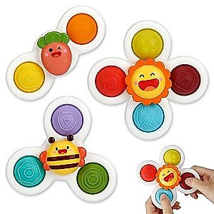 3Pcs Suction Cup Spinner Toys,Baby Spinners Toy,Push Bubble Sensory Rotating Fun,Bathing, Anxiety, Dining, Sensory Toy for Girls Boys