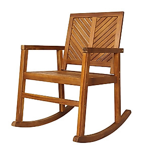 JONATHAN Y RCK100A Ned Modern Chevron-Back 300-Lbs Support Acacia Wood Patio Outdoor Rocking Chair for Garden, Lawn, Backyard, Pool, Deck, Beach, Firepit, Teak