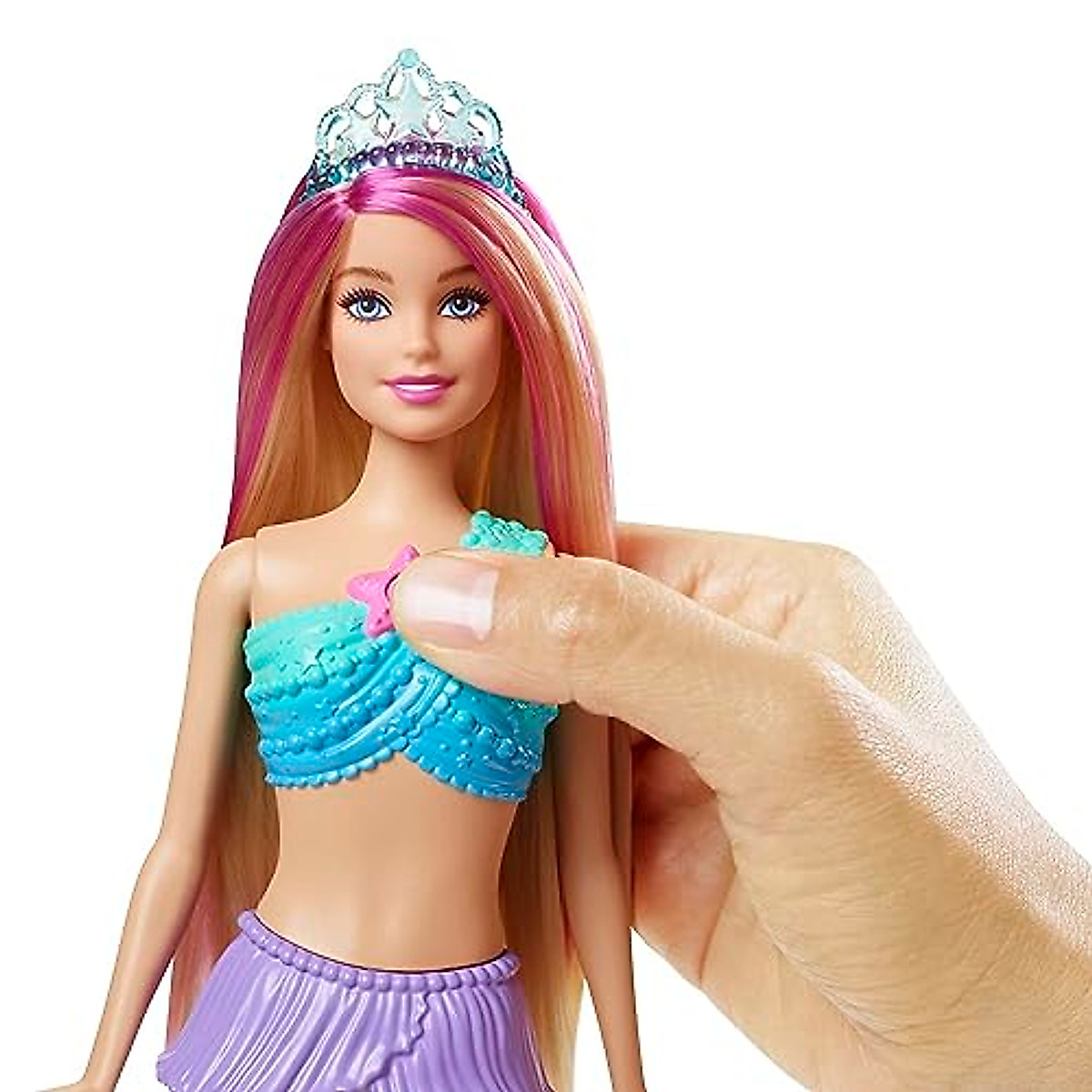 Barbie Dreamtopia Doll, Mermaid Toy with Water-Activated Light-Up Tail, Pink-Streaked Hair & 4 Colorful Light Shows