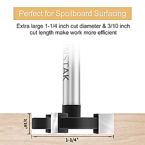 CNC Spoilboard Surfacing Router Bit 1/4 inch Shank, Extra Large 1-1/4 inch Cutting Diameter, Slab Flattening Router Bit Planing Bit Wood Planing Bit Dado Planer Bit by BINSTAK (Carbide)