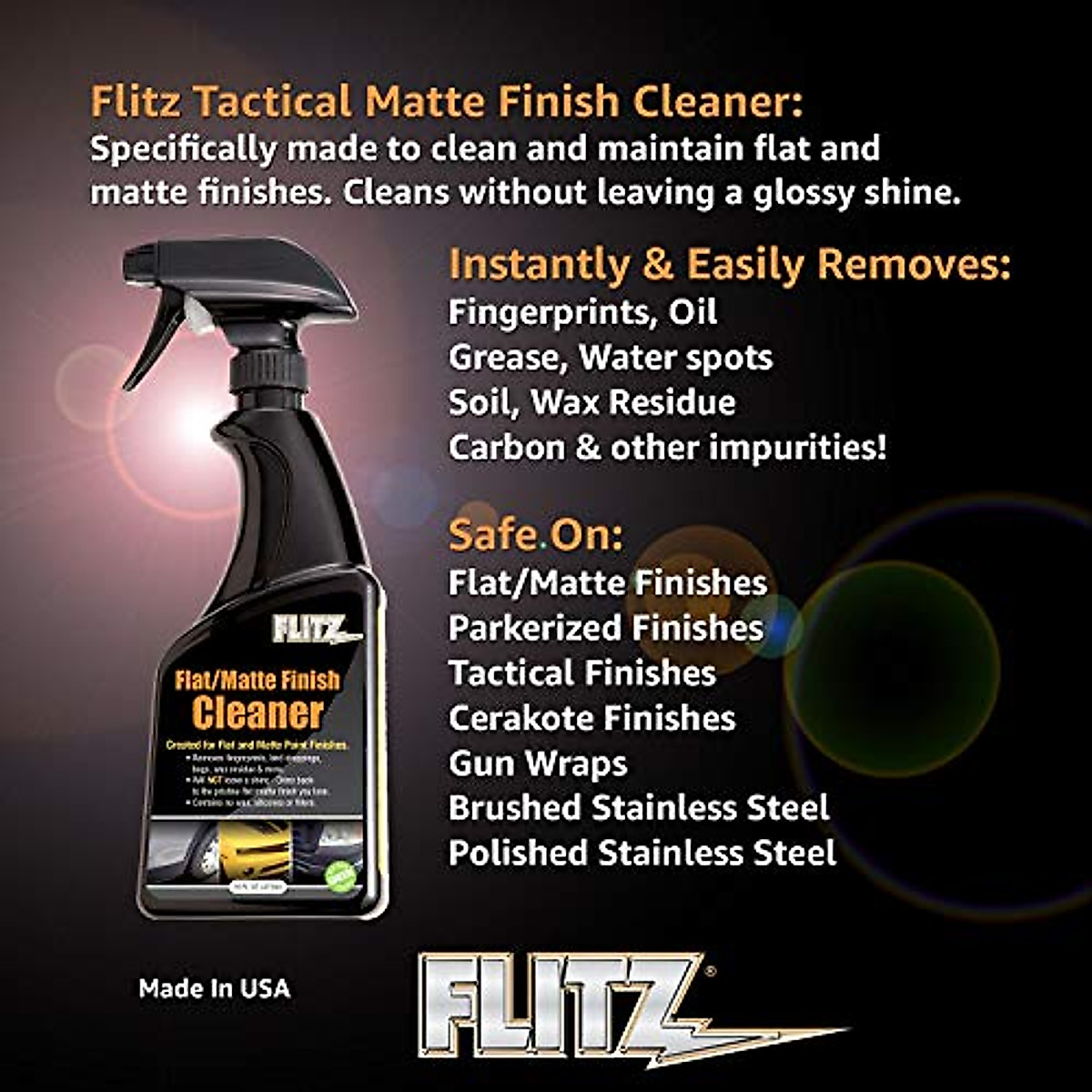 Flitz FM 11506 Flat Matte Finish Cleaner, 16 oz. Spray Bottle , Black