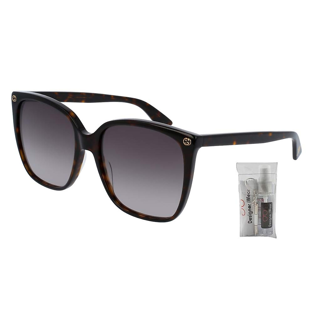 Gucci GG0022S 003 57M Havana/Brown Gradient Square Sunglasses For Women+ BUNDLE With Designer iWear Eyewear Kit