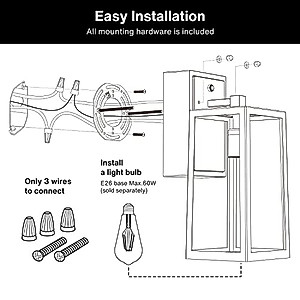 Lintem Porch Lights with GFCI Outlet, Industrial Outdoor Wall Mount Light Fixture Exterior with Rustic Wood Finish Dusk to Dawn Waterproof Wall Lantern for House Garage Doorway, Bulb Not Included
