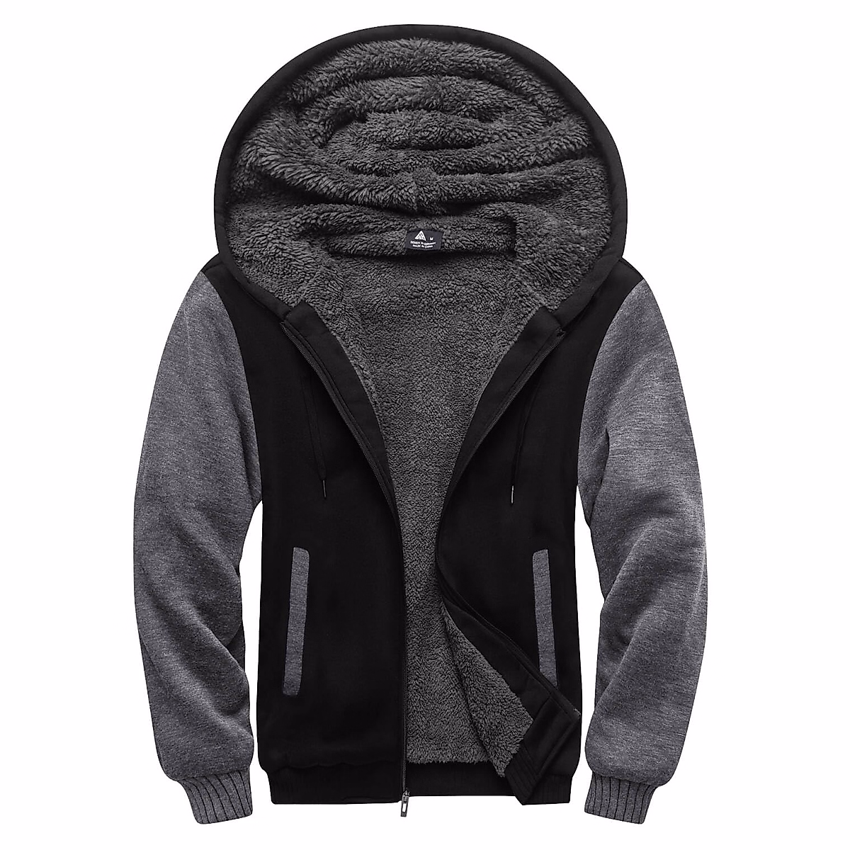 SCODI Hoodies for Men Heavyweight Fleece Sweatshirt - Full Zip Up Thick Sherpa Lined Hooded Jacket Black Middle gray 2XL