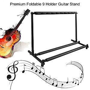 Vousile Guitar Stand Storage, Bass Display Rack, 9 Multi Guitar Holder for Electric Acoustic Guitar, Foldable Floor Stands with Aluminum (9 Space)