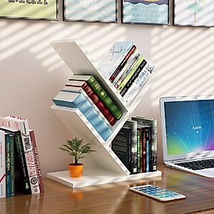 BRILENS 3 Tier Tree Bookshelf, 3 Shelf Bookcase, Modern Book Storage, Free Standing Tree Bookcase, Utility Organizer Shelves for Home Office, Living Room, Bedroom, White
