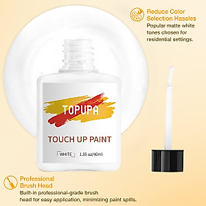 TOPUPA White Touch Up Paint, Cabinet Furniture Paint,40ml Multi-Surface Paint for Wall with Brush Waterproof and Quick Drying, Brush in Bottle for Home Repairs, Walls,Door, Kitchen,Wood,Fence,Ceiling