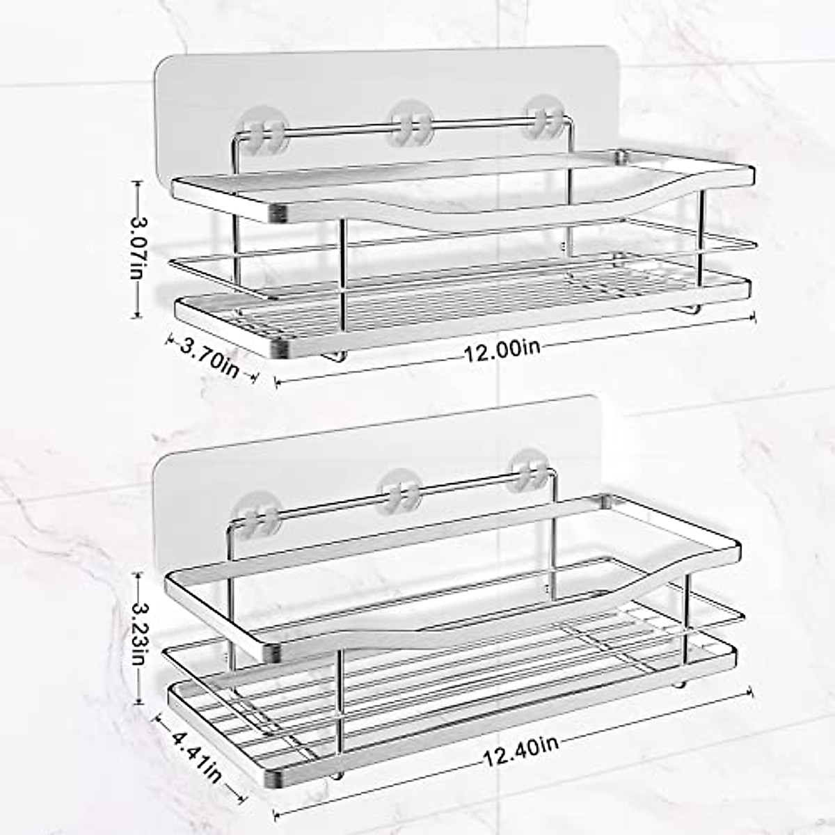 EAGMAK Shower Caddy with Hooks of 4, No Drilling Adhesive Shower Shelf Wall Mounted Shampoo Holder, SUS304 Stainless Steel Shower Storage Organizer for Bathroom, Toilet and Kitchen- 2 Pack (Silver)