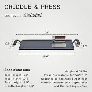 Made In Cookware - Carbon Steel Griddle + Grill Press - (Like Cast Iron, but Better) - Professional Cookware - Crafted in Sweden - Induction Compatible