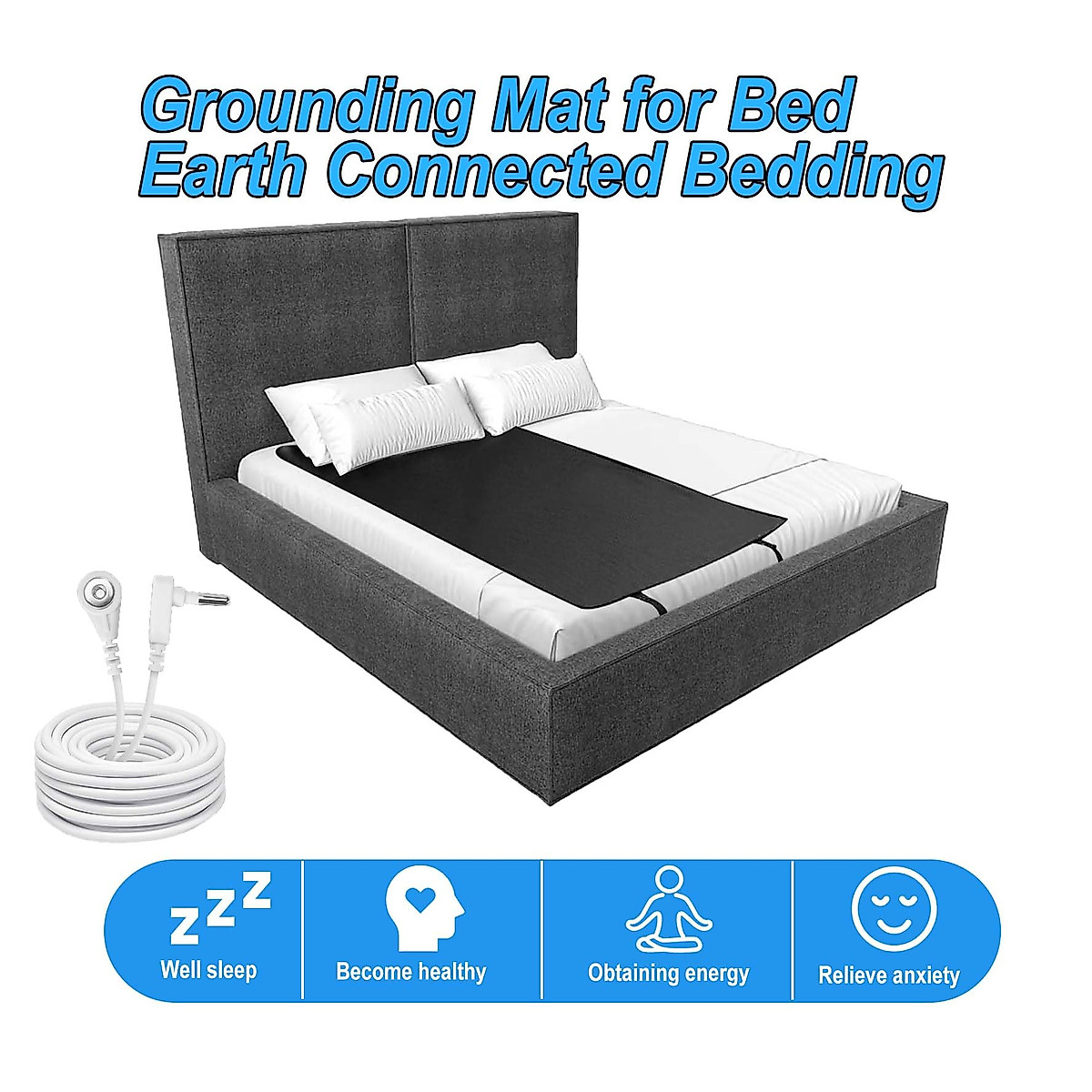 Grounding Mat for Bed, 27 x 71 Inch Breathable Grounding Mattress Cover Pad Grounding Mats for Improved Sleep & Wellness, Pain Relief, Energy, Inflammation, Includes Grounding Cord