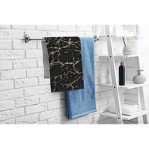 oFloral Gold Black Marble Hand Towels Cotton Washcloths,Marbling Texture Art Print Comfortable Soft Towels for Bathroom/Kitchen/Yoga/Golf/Hair/Face Towel for Men/Women/Girl/Boys 15X30 Inch