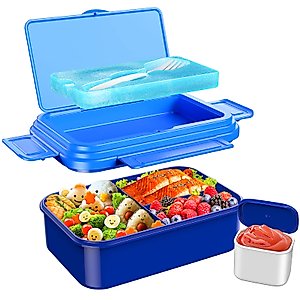 JSCARES Bento Box, Blue, 1400ML Capacity, Leak-Proof, Portable, Safe, Microwave, Freezer, Dishwasher