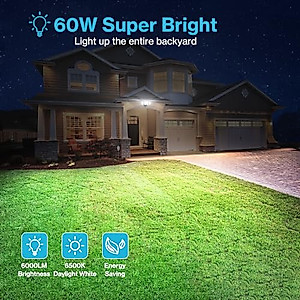 Olafus 60W Flood Lights Outdoor 2 Pack, Switch Controlled LED Security Lights 6000LM, 6500K Outside Floodlight, IP65 Waterproof Exterior Light Fixture for House, Yard, Garage, Wall/Eave Mount Black