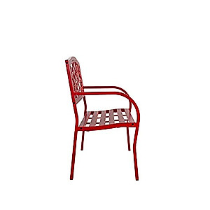 Evergreen Garden Patio and Outdoor Seating Cardinal Metal Garden Bench in Red 50 x 33 x 21 Inches - Decorative and Durable Weather Resistant Outdoor Chair Seat for Home and Garden