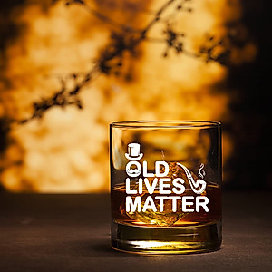 Perfectinsoy Old Lives Matter Whiskey Glass, Funny Dad Gifts from kids, Funny Gag Gifts for Mom, Dad, Grandma, Grandpa, Anniversary, Birthday or Retirement Gift for Senior Citizens