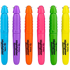 Highlighter Assorted Colors, Mini Colored Highlighters Chisel Tip, Cap with Clip & Keychain Ring, Fluorescent Yellow, Green, Red, Blue, Orange, Purple – By Enday