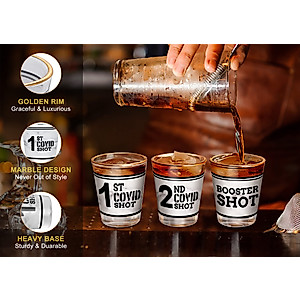 Garybank 1st & 2nd & Booster Covid Shot Glass Set, Cute Funny Quarantine Gifts, Fun Shot Glasses Gifts for Mother's Day, Mom, Dad, Nurse, Men, Christmas/Thanksgiving/Graduation/Valentine's Day