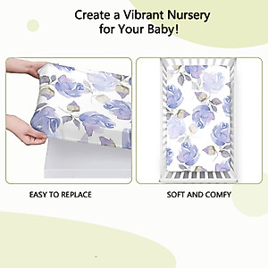 Rose Themed Fitted Mini Crib Sheets,Portable Mini Crib Sheets Soft & Stretchy Fitted Crib Sheet-Crib Mattress Sheet or Toddler Bed Sheet,24“ x38“,Blue White