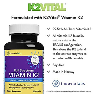 InnovixLabs Full Spectrum Vitamin K2 with MK-7 and MK-4, All-Trans Bioactive K2, 600 mcg K2 per Pill, Soy & Gluten Free, Non-GMO, 90 Capsules, Supports Healthy Bones & Arteries Vitamin K2 MK7 + MK4