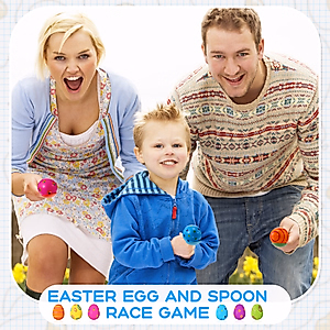 HyDren 24 Pieces Easter Egg and Spoon Race Game Egg Spoon Race Game Sets Egg and Spoon Relay Game Easter Eggs Hunt Game Outdoor Lawn Games