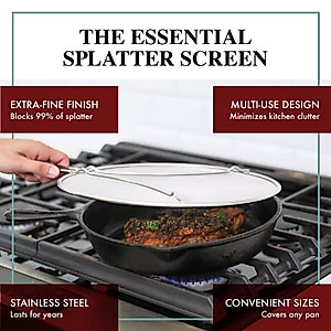 BergKoch Splatter Screen for Frying Pan - 13 Inch Stainless Steel Grease Splatter Guard - Cover Oil Splash when Sizzling Bacon, Cooking Fried Chicken or Popcorn