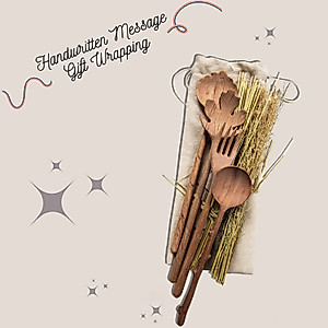 BVicHair 4 Wooden Spoons and Forks Set, Set Wooden Salad Spoons, Real Housewives Gifts, Kitchen Gifts for Women, Handmade Gifts for Mother's Day, Cute Kitchen Accessories, Unique Kitchen Gifts