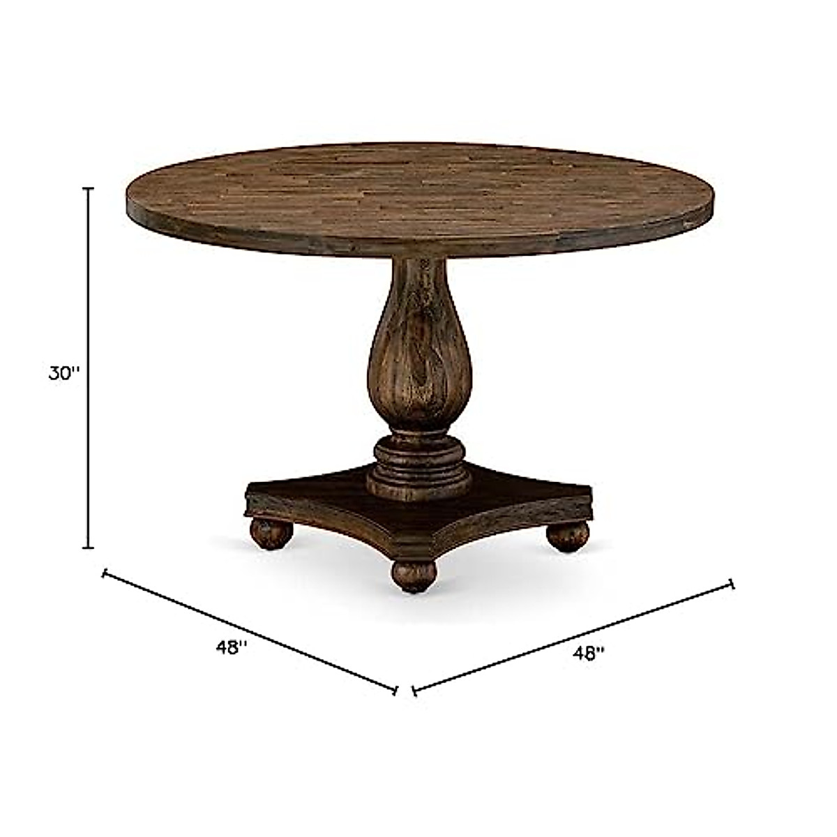 East West Furniture IR2-07-TP Irving Kitchen Dining Round Wooden Table Top with Pedestal Base, 48x48 Inch, Distressed Jacobean
