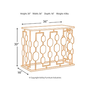Signature Design by Ashley Majaci Retro Mirrored Glass Top Console Table, Gold Finish
