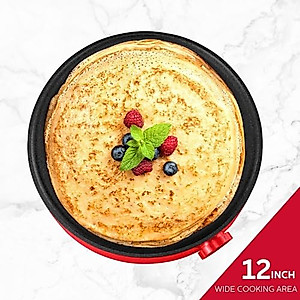 Holstein Housewares 12” Crepe Maker - Adjustable Temperature Control - Nonstick Griddle for Versatile Cooking of Crepes, Blintzes, Pancakes, Eggs, Bacon & More - Easy to Clean - Indicator Lights