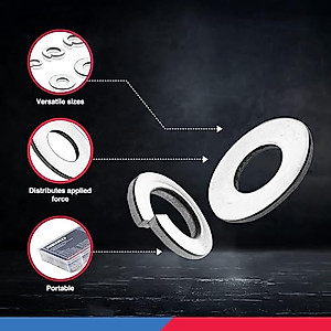 NEIKO 50400A Stainless Steel Lock and Flat Washer Assortment | 350 Piece Set | 12 Different Sizes in Spring Lock and Flat Design | Prevent Loose Fasteners