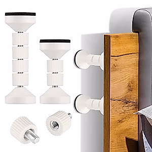 Adjustable Bed Frame Anti-Shake Tool,2PCS Adjustment Threaded Headboard Fixer Bedside Telescopic Support Stabilizer for Wall No Damage Stopper for Closet Dressing Sideboard Sofas 1.77"-4.75" (White)