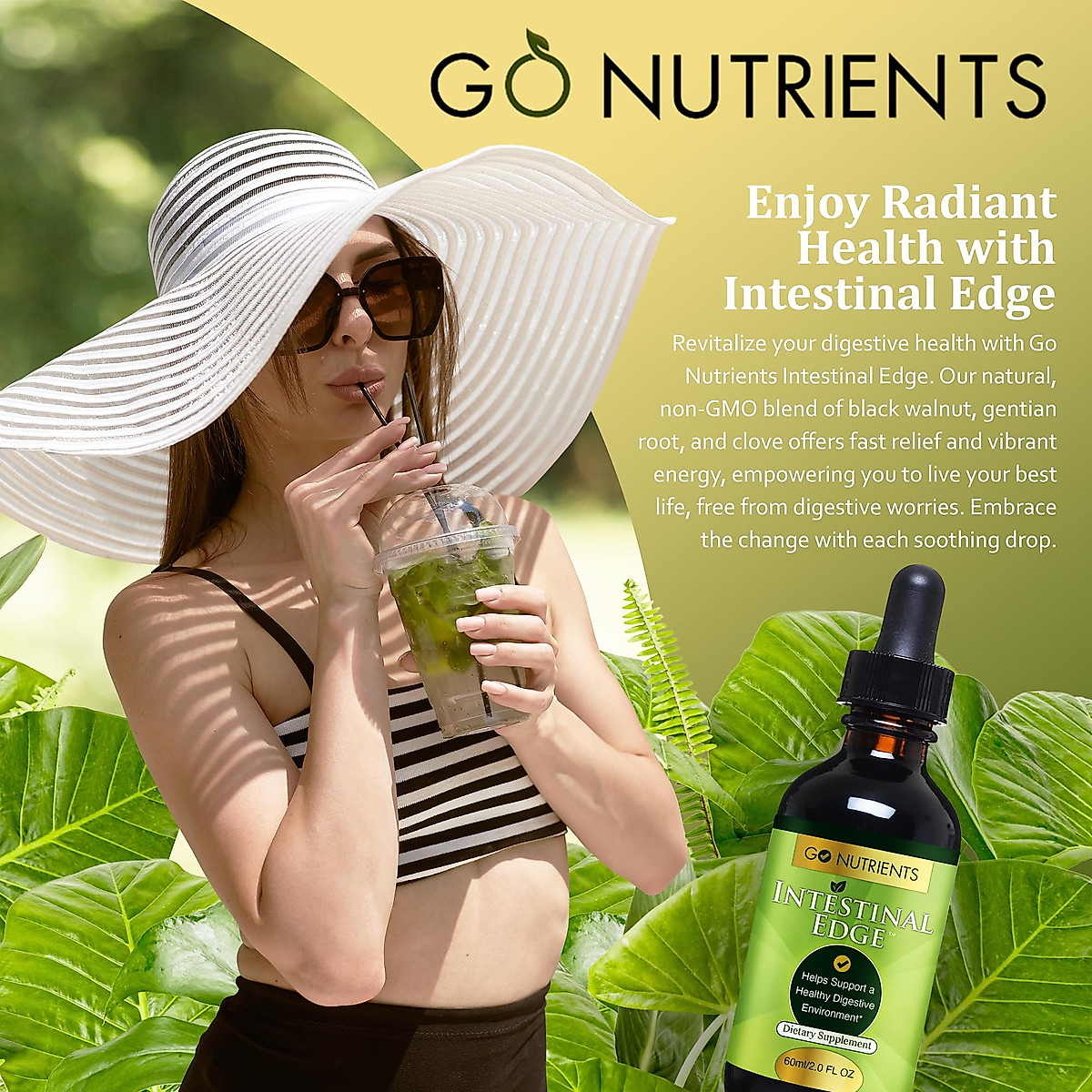 Go Nutrients Intestinal Edge (Non-GMO) Support Intestinal Health: Nourishing Digestive Wellness Vitality and Radiant Skin with Black Walnut Clove and Gentian Root All Ages 2.0 oz. | 24 Servings