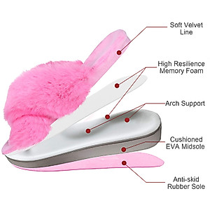 shevalues Fuzzy House Slippers for Women Cross Band Fluffy Bedroom Slippers with Arch Support,R Pink 39