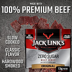 Jack Link's Beef Jerky, Zero Sugar, Paleo Friendly Snack with No Artificial Sweeteners, 13g of Protein and 70 Calories Per Serving, No Sugar Everyday Snack, 2.3 oz