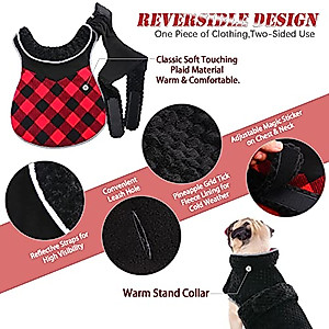 ROZKITCH Reversible Dog Winter Coat Vest, British Style Plaid Fleece Warm Christmas Clothes, Warm Reflective Cold Weather Dog Jacket with Harness Hole for for Small Medium Large Dogs Puppy 3XL