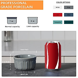 FE 8OZ Ramekins, Rome Pillar Souffle Dish Oven Safe, Custard Cups Set of 6, Porcelain Ramekins for Baking Creme Brulee & Pudding (Apple Red)