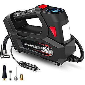 Awindshade Tire Inflator Portable Air Pump for Car Tires with Digital Pressure Gauge, DC 12V Auto Tire Pump,150PSI with Emergency LED Light for Car, Motorcycle, Bicycle and Other Inflatables
