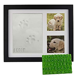 Ultimate Dog or Cat Pet Pawprint Keepsake Kit & Picture Frame - Premium Wooden Photo Frame, Clay Mold for Paw Print & Free Bonus Stencil. Makes a Personalized Gift for Pet Lovers and Memorials (Black)