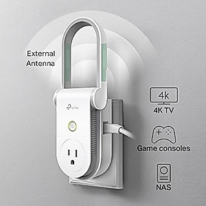 Kasa AC1200 Wi-Fi Range Extender Smart Plug by TP-Link - Fast AC1200 Wi-Fi Extender/Repeater with Built-In Smart Plug, No Hub Required, Works With Alexa and Google Assistant (RE370K)