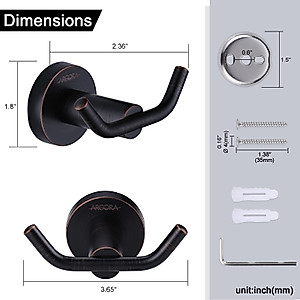 ARCORA Oil Rubbed Bronze Towel Hooks, SUS 304 Stainless Steel Double Wall Hooks, Heavy Duty Robe Hooks, Bathroom Towel Hooks for Wall