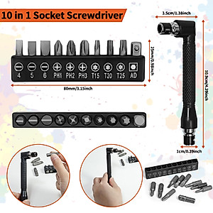 33Pcs Flexible Drill Bit Extension Set-2 Pcs 105°Right Angle Drill Bit Extension, 1/4 3/8 1/2" Universal Socket Adapter Set, Bendable Drill Bit Extension, screw bit holder and Screwdriver Bit Kit