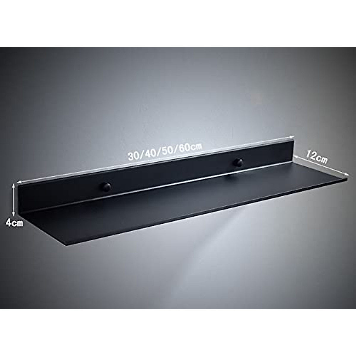 FHY Black Metal Wall Mounted Floating Shelves Ledge,Space Saving Rustproof Aluminum Bathroom Shelf Wall Mount Shelving Extra Strong Floating Shelves Storage Rack(60CM,Pack of 1pcs)