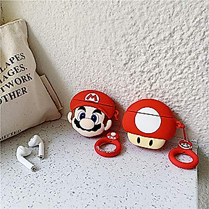 ZAHIUS Airpods Silicone Case Funny Cover Compatible for Apple Airpods 1&2 [Cartoon Pattern][Best Gift for Girl Boy](2PACK Super Mario/Super Mushroom)