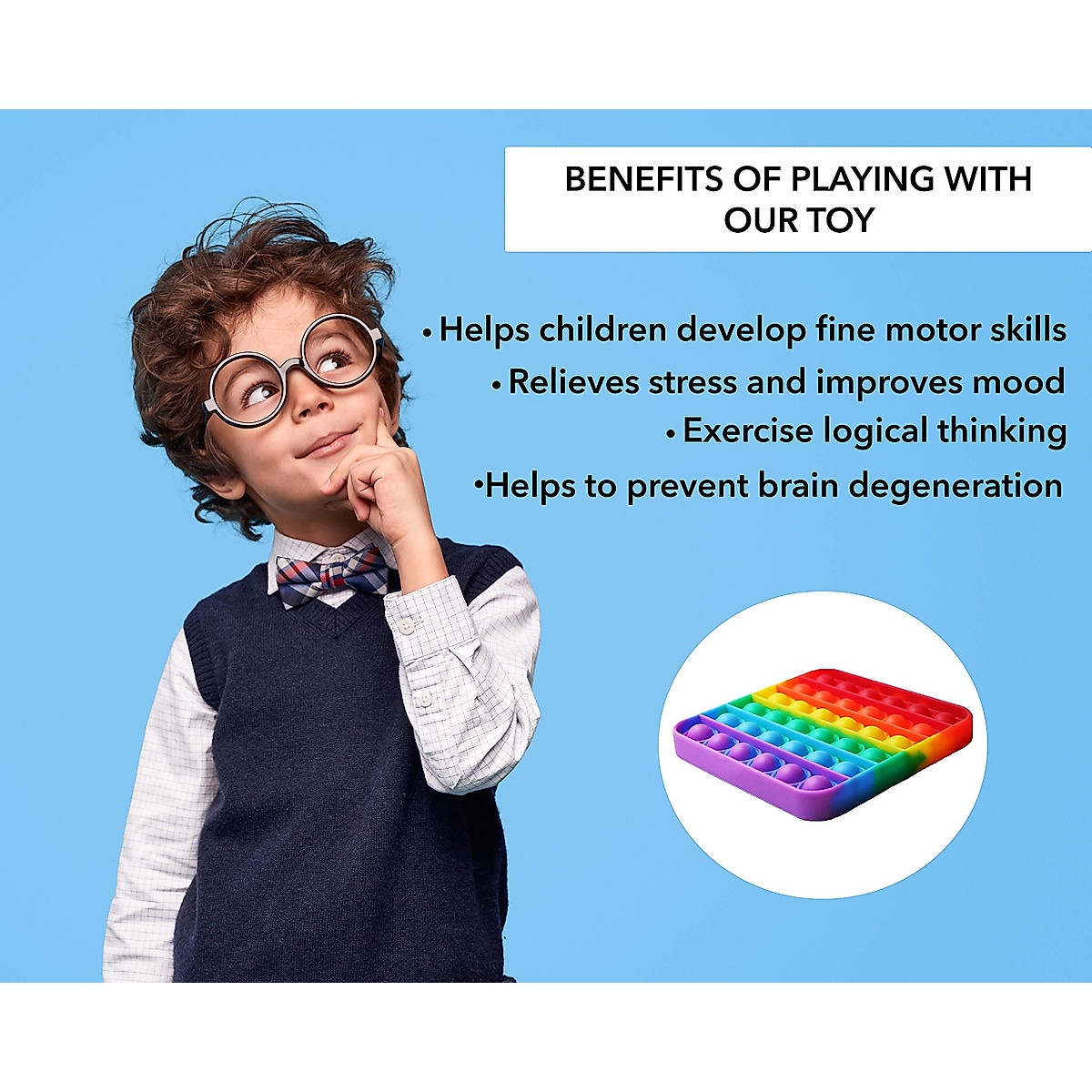 Push Pop Bubble Fidget Sensory Toy - for Autism, Stress, Anxiety - Kids and Adults (Rainbow Square)