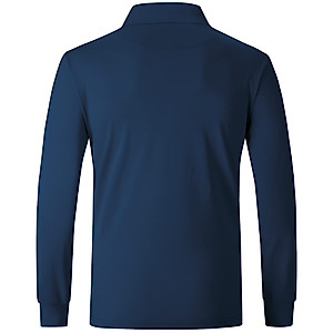 SWISSWELL Long Sleeve Polo Men Moisture Wicking Golf Shirts Slim Fit Polyester Collar Shirts Navy XL